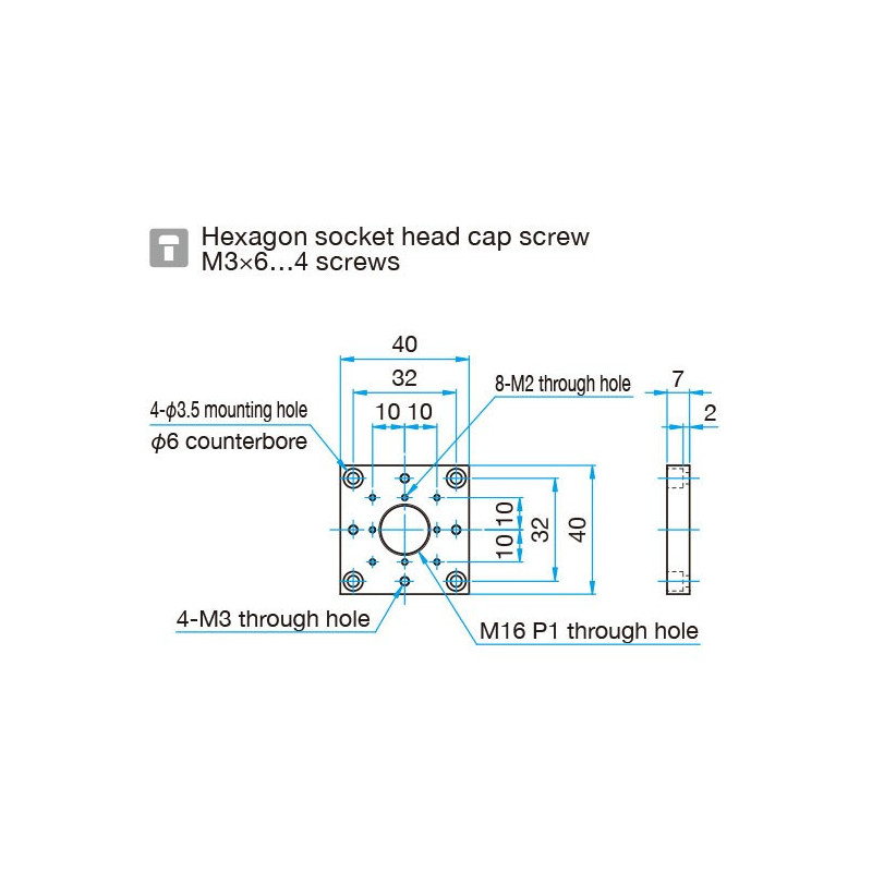 Conversion Plate, 40x40, Mounting surface pattern A