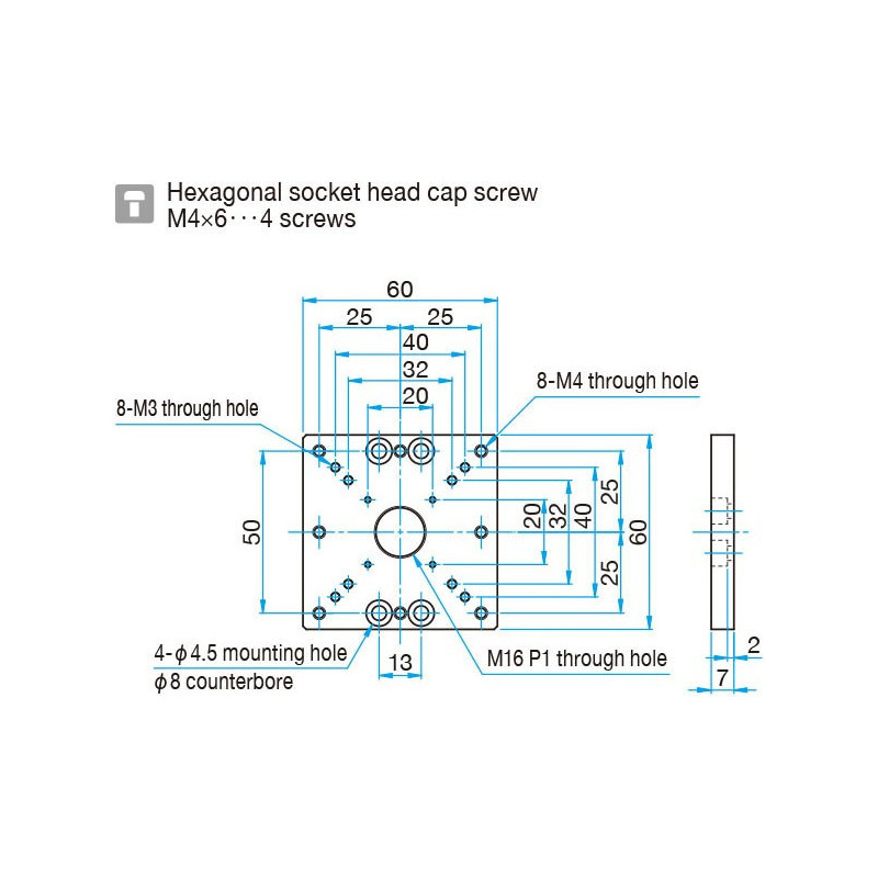 Adapter Plate for X- and XY-axis, 60x60 mm
