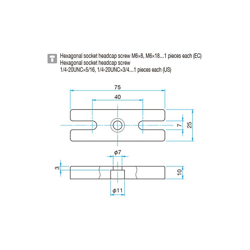 Base Plate, 25x75 mm