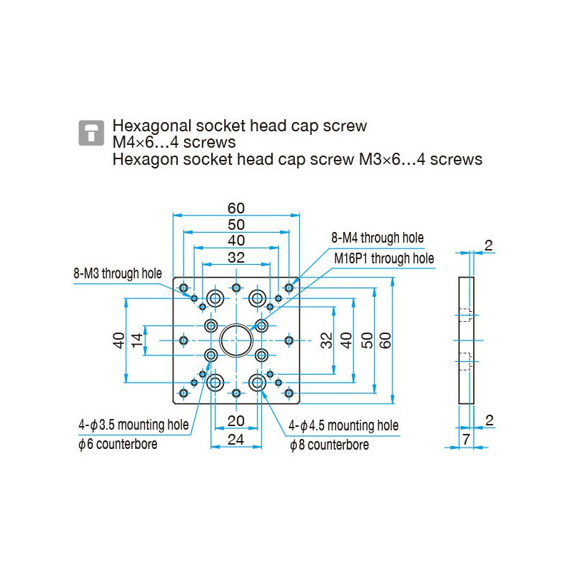Adapter for pinion stages, 60x60 mm